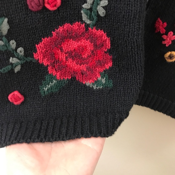 Vintage | Sweaters | Vintage Hand Embroidered Rose Vest Boho Indie ...